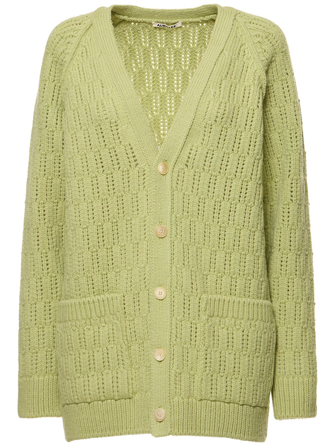 Auralee Rib Knit Wool Cardigan In Light Green - 70% Off | Editorialist